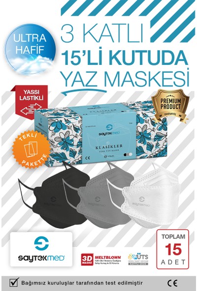 Saytekmed Klasikler, Meltblown Filtre, Özel Tasarım ve Renkler Maske (1 Kutu/15 Adet) Saytekmed Klasikler, Meltblown Filtre, Özel Tasarım ve Renkler Maske (1 Kutu/15 Adet)