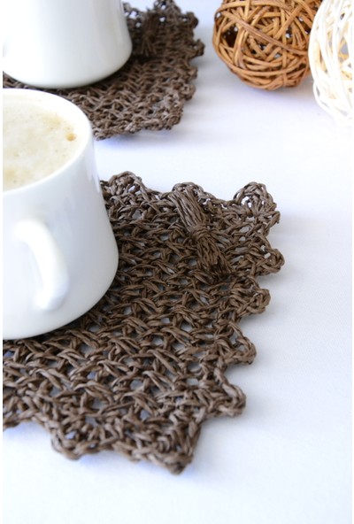 N&Time memories Koyu Kahverengi Kağıt İp El Örgüsü Bardak Altlığı