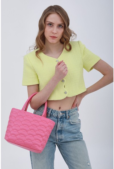 Rebys Bags Fuşya Kadın Tasarım Nakışlı El ve Omuz Çantası