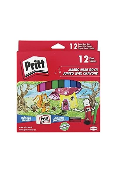 EKS Ticaret Pritt 12'li Jumbo Üçgen Silinebilir Pastel Boya Mum Boya + Silgi ve Kalemtıraş Li Ka EKS Ticaret Pritt 12'li Jumbo Üçgen Silinebilir Pastel Boya Mum Boya + Silgi ve Kalemtıraş Li Ka