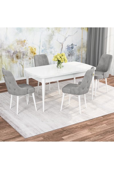 Rovena Mona Serisi 80 x 132 cm Açılabilir Beyaz Mdf Mutfak Masa Takımı Yemek Masası Takımı + 4 Adet Sandalye Rovena Mona Serisi 80 x 132 cm Açılabilir Beyaz Mdf Mutfak Masa Takımı Yemek Masası Takımı + 4 Adet Sandalye