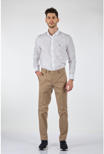 Ecer Slim Fit Dar Paça Normal Bel Bej Erkek Pantolon 00536210