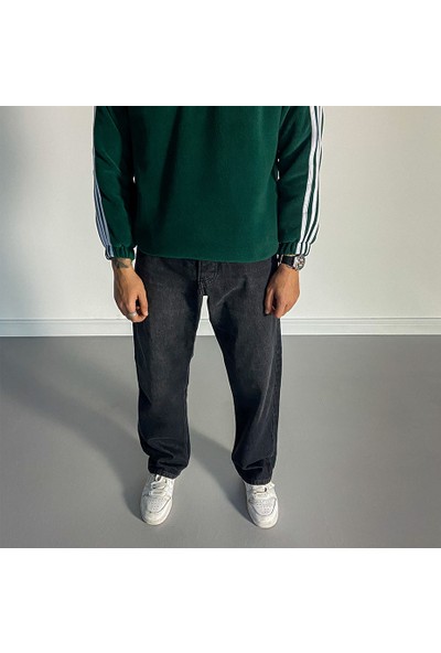 Freemuar Baggy Relaxed Boru Paça Siyah Taşlamalı Pantolon