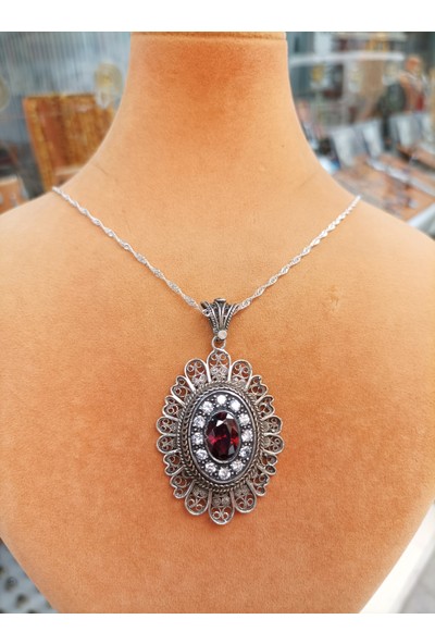 Firuze Gümüş Telkari Zirkon ve Orijinal Granat Taşlı Gümüş Kadın Kolyesi Firuze Gümüş Telkari Zirkon ve Orijinal Granat Taşlı Gümüş Kadın Kolyesi