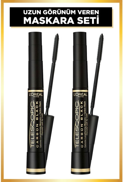 L'oréal Paris Telescopic Carbon Black Maskara - Siyah 2'li Set L'oréal Paris Telescopic Carbon Black Maskara - Siyah 2'li Set