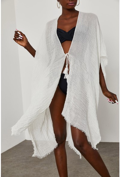 Xhan Beyaz Yanı Yırtmaçlı Bürümcük Kumaş Pareo 2YXK4-46141-01 Xhan Beyaz Yanı Yırtmaçlı Bürümcük Kumaş Pareo 2YXK4-46141-01