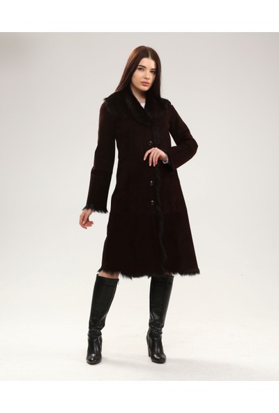 Kahve Kadın Süet Deri Kaban