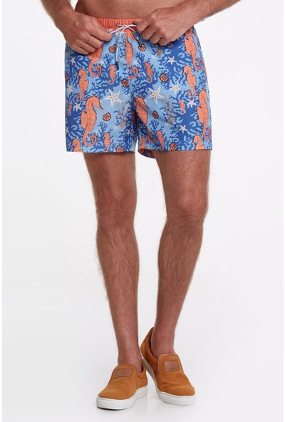 Hemington Denizatı Desenli Mavi Quick Dry Mayo