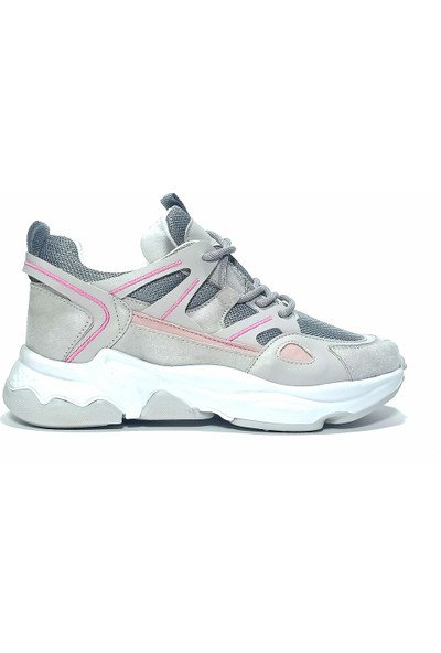 Özlem Deniz Pembe Detaylı Ithal Taban Gri Spor Ayakkabı