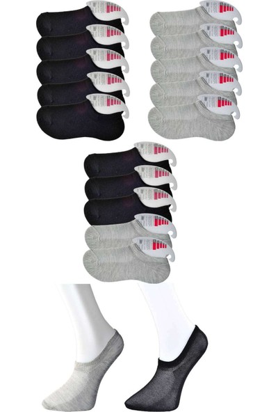 Royaleks Siyah ve Gri Kadın Görünmez Çorap 15 Çift