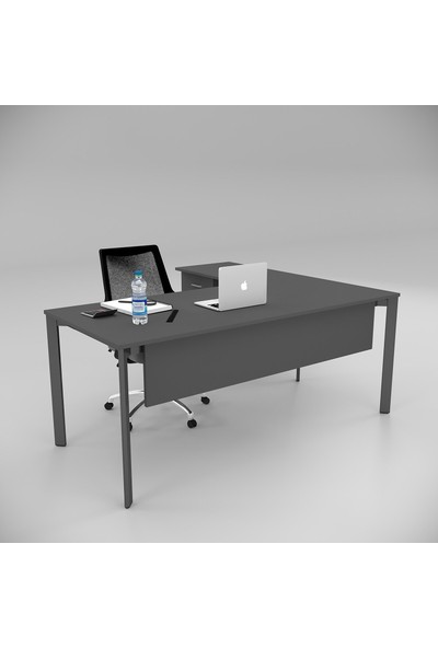 Akr Ofis Corner Çalışma Masası Keson Etajerli Antrasit