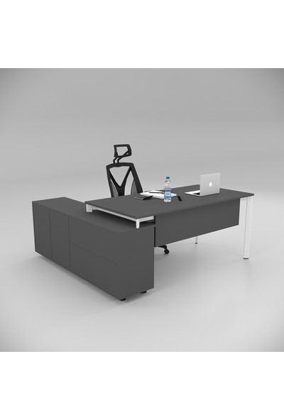 Akr Ofis Corner Çalışma Masası 160CM Alt Etajerli Antrasit
