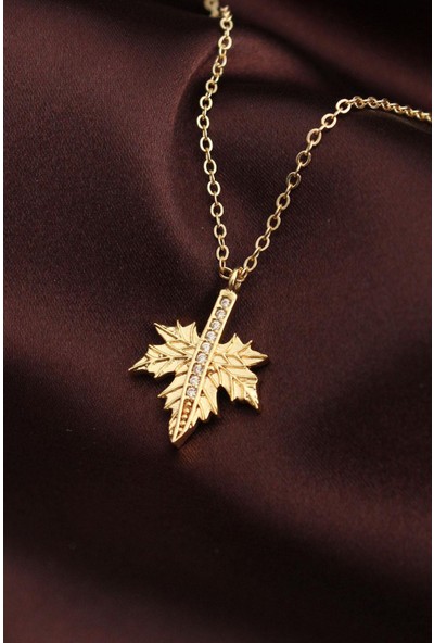 Clariss Altın Renk Zirkon Taşlı Yaprak Kolye