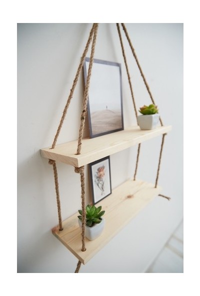 Ahşap Dekoratif Tasarım Iki Bölmeli Saksılık Çiçeklik Aksesuar Rafı Jut Ipli Ahşap Dekoratif Tasarım Iki Bölmeli Saksılık Çiçeklik Aksesuar Rafı Jut Ipli