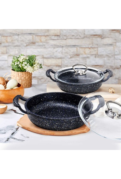 Oms 3286 4 Parça 18+22 cm Döküm Omlet Sahan Seti Siyah Oms 3286 4 Parça 18+22 cm Döküm Omlet Sahan Seti Siyah