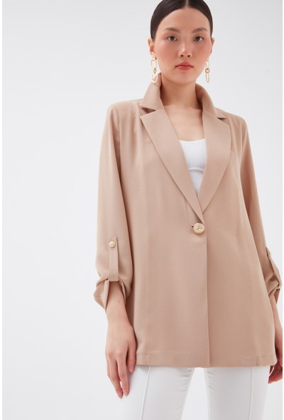 Sateen Salaş Krep Ceket - Açık Bej Sateen Salaş Krep Ceket - Açık Bej