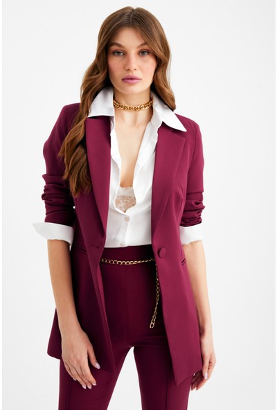 Sateen Mono Yaka Klasik Ceket - Bordo