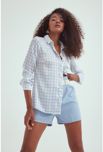 Sateen Kemerli Mini Şort - Mavi