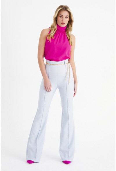 Sateen Zincir Kemer Ispanyol Paça Pantolon - Bebe Mavi