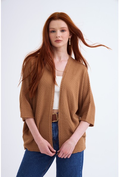 Sateen Yarasa Kol Salaş Hırka - Camel