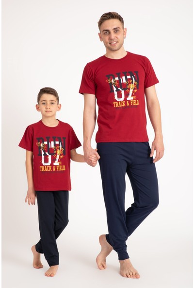 Pemilo Baba Oğul Kombin Yazılı Pijama Takım (Tek Ürün Fiyatıdır.) Bordo
