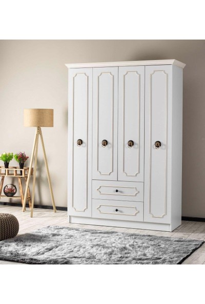 Ipek Mobilya Alonzo 4 Kapaklı 2 Çekmeceli Gardırop ( Beyaz ) Ipek Mobilya Alonzo 4 Kapaklı 2 Çekmeceli Gardırop ( Beyaz )