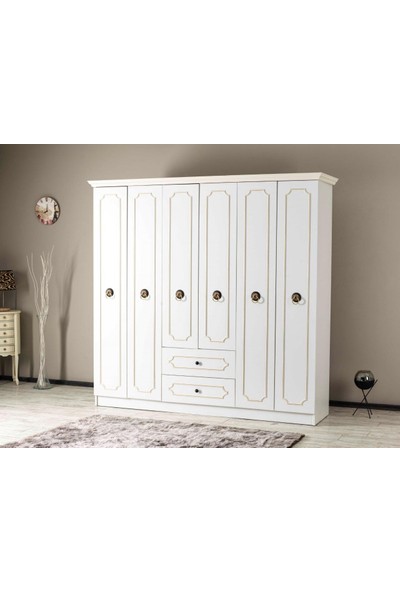 Ipek Mobilya Alonzo 6 Kapaklı 2 Çekmeceli Gardırop ( Beyaz ) Ipek Mobilya Alonzo 6 Kapaklı 2 Çekmeceli Gardırop ( Beyaz )