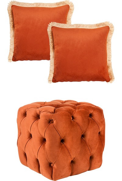 Lux Vie Puf Modern Küp Dekoratif Puf Kırlent Set