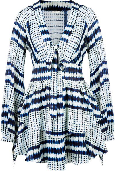 Nocturne Desenli Volanlı Mini Elbise