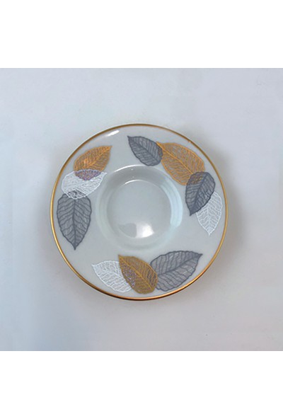 Elia Yaprak 12 Parça Çay Seti Porselen Tabaklı Cam Bardaklı