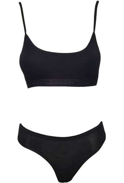 Royaleks Pedli Ip Askılı Yarım Atlet Büstiyer Külot Takım Siyah