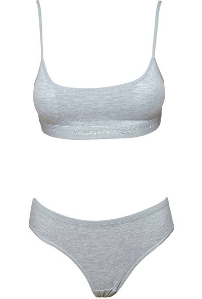 Royaleks Pedli Ip Askılı Yarım Atlet Büstiyer Külot Takım Gri