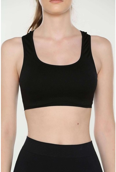 Royaleks Elite Life Geniş Askılı Kadın Destekli Sporcu Büstiyer Siyah Sütyen 777
