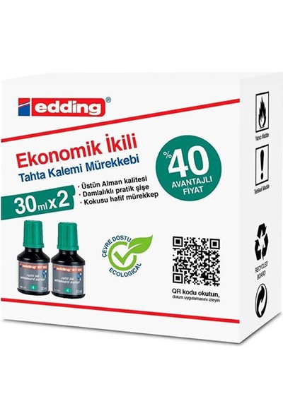 Edding BT30 Tahta Kalemi Mürekkebi 2'li Paket Yeşil Edding BT30 Tahta Kalemi Mürekkebi 2'li Paket Yeşil