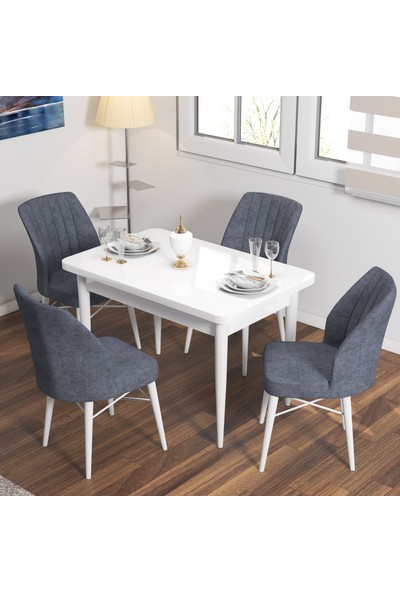 Rovena Lera Serisi Beyaz Sabit Mdf Yemek Masası Mutfak Masası Takımı + 4 Sandalye Rovena Lera Serisi Beyaz Sabit Mdf Yemek Masası Mutfak Masası Takımı + 4 Sandalye