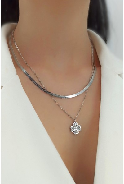 Çelik Iki Sıra Italyan Zincir Çelik Yonca Kolye TRKOLYE5907 Çelik Iki Sıra Italyan Zincir Çelik Yonca Kolye TRKOLYE5907