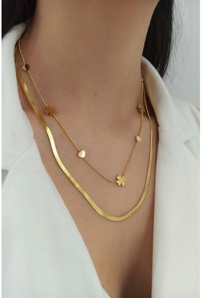 Çelik Iki Sıra Italyan Zincir Yonca Kolye TRKOLYE5913