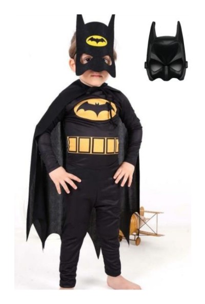 Batman Çocuk Kostümü Maskeli - Pelerinli ve 2 Adet Maskeli