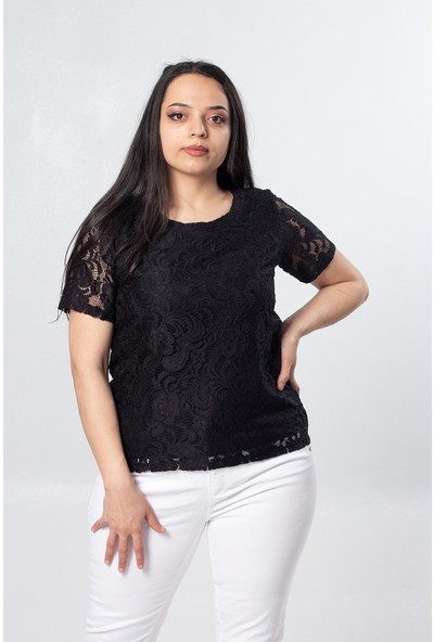 Truva Xxl Büyük Beden Kadın Giyim Dantel Bluz Siyah BZ769 Truva Xxl Büyük Beden Kadın Giyim Dantel Bluz Siyah BZ769