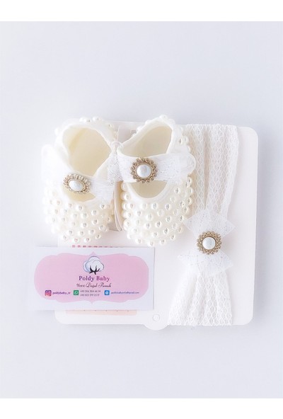 Inci Taşlı Saç Bandı ve Ayakkabı Takımı Ekru Inci Taşlı Saç Bandı ve Ayakkabı Takımı Ekru