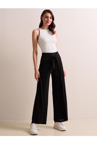 Jimmy Key Kadın Siyah Yüksek Bel Normal Paça Beli Lastikli Örme Pantolon Jimmy Key Kadın Siyah Yüksek Bel Normal Paça Beli Lastikli Örme Pantolon