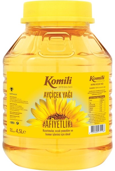 Komili Ayçiçek Yağı Pet 4.5 Lt Komili Ayçiçek Yağı Pet 4.5 Lt