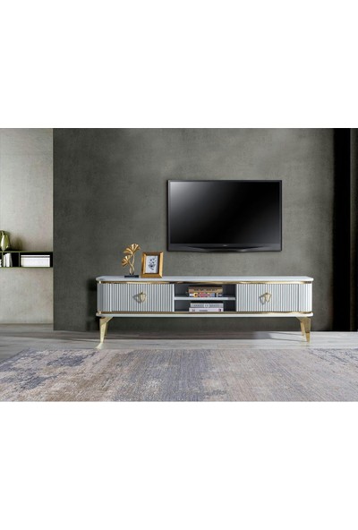 Bubu Home Lima Tv Sehpası 160 cm Gri Gold