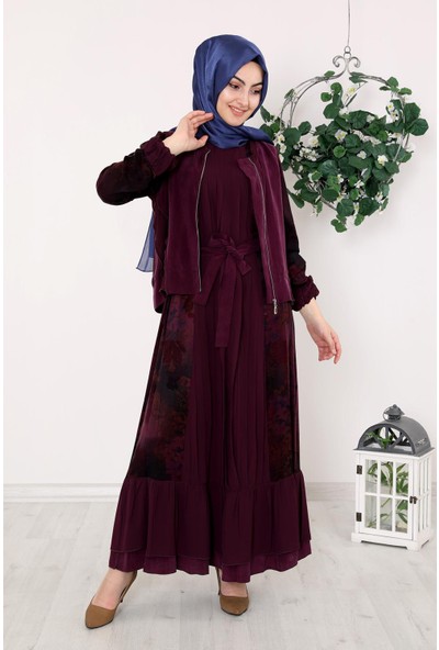 Misswhence Ipek Yelekli Tesettür Elbise Mor