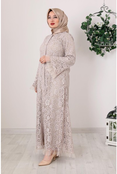 Şükran Nisaca Ispanyol Kol Dantel Ferace Bej Şükran Nisaca Ispanyol Kol Dantel Ferace Bej