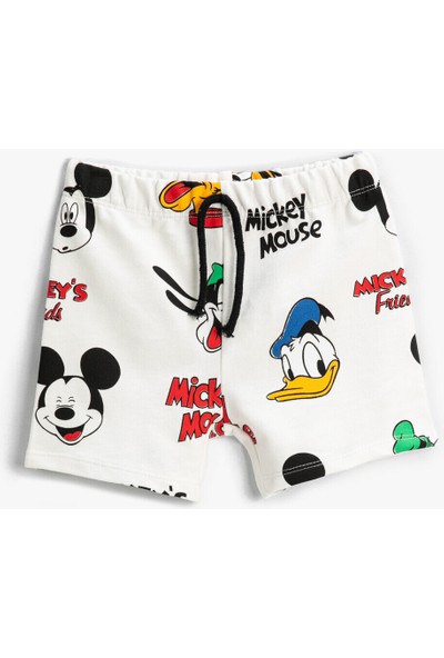 Koton Mickey Mouse Baskılı Lisanslı Şort Beli Bağcıklı Pamuklu