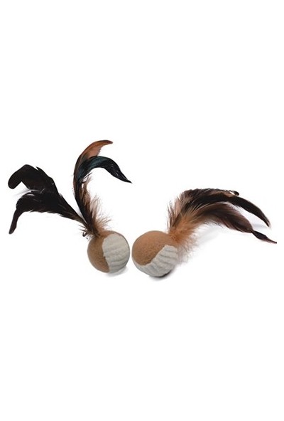 Zampa Çevre Dostu Ikili Tüylü Top Kedi Oyuncağı, 11CM