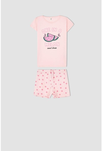 DeFacto Kız Çocuk Regular Fit Pamuklu Kısa Kollu Şort Pijama Takım W6903A622SM