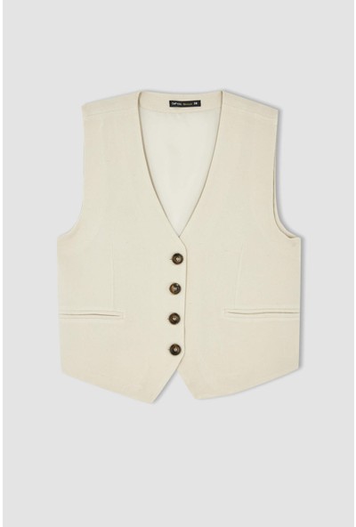 DeFacto Regular Fit Düğmeli Keten Karışımlı YELEK X9541AZ22SM