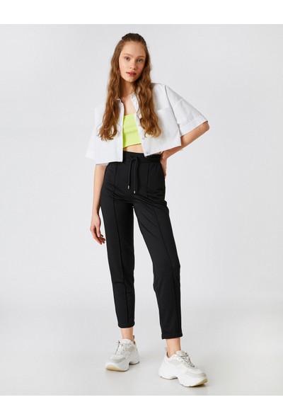 Koton Dar Kesim Pantolon Beli Bağlamalı Nervürlü